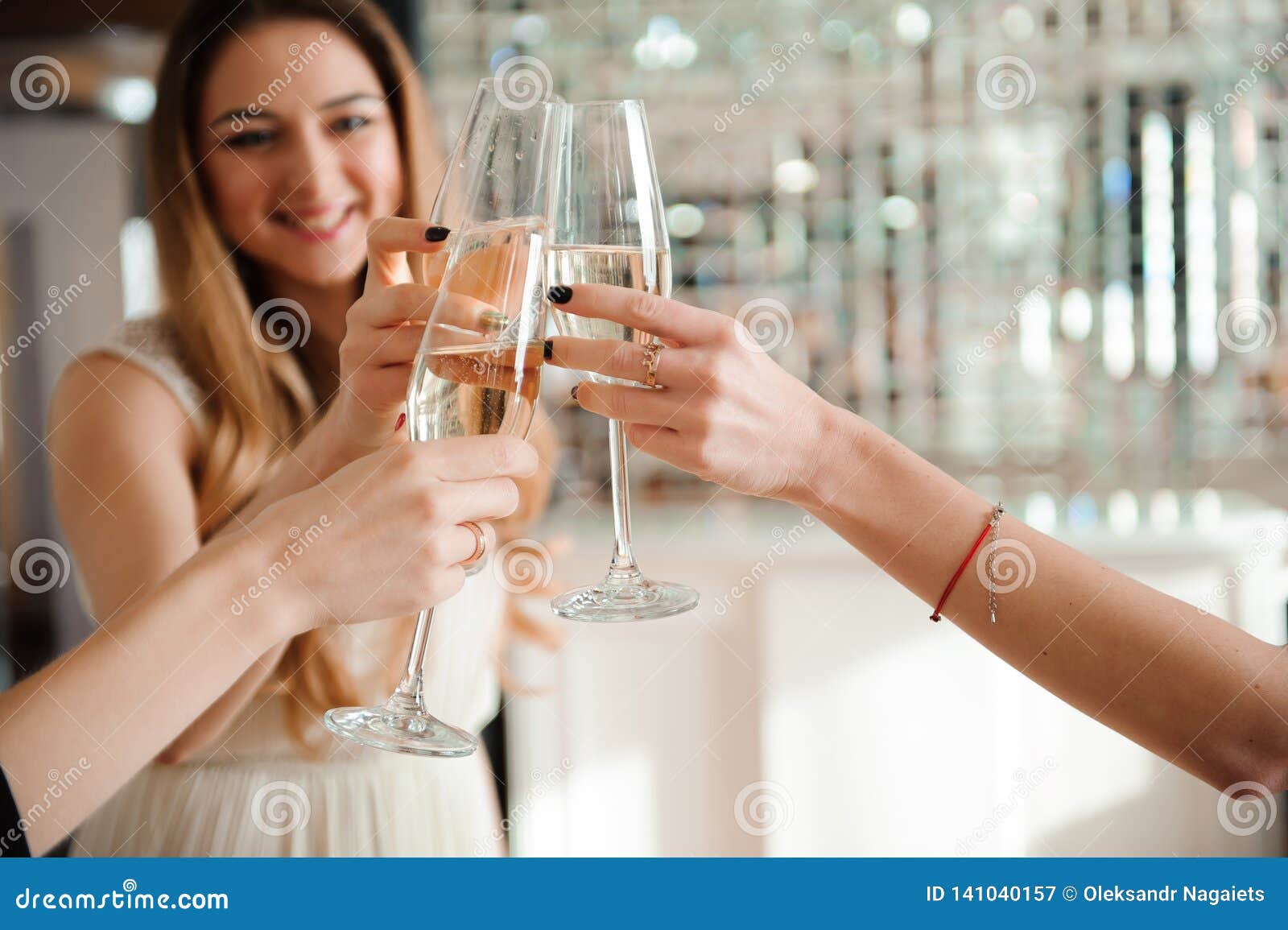 Group People with Champagne Dancing at the Party Stock Image - Image of ...