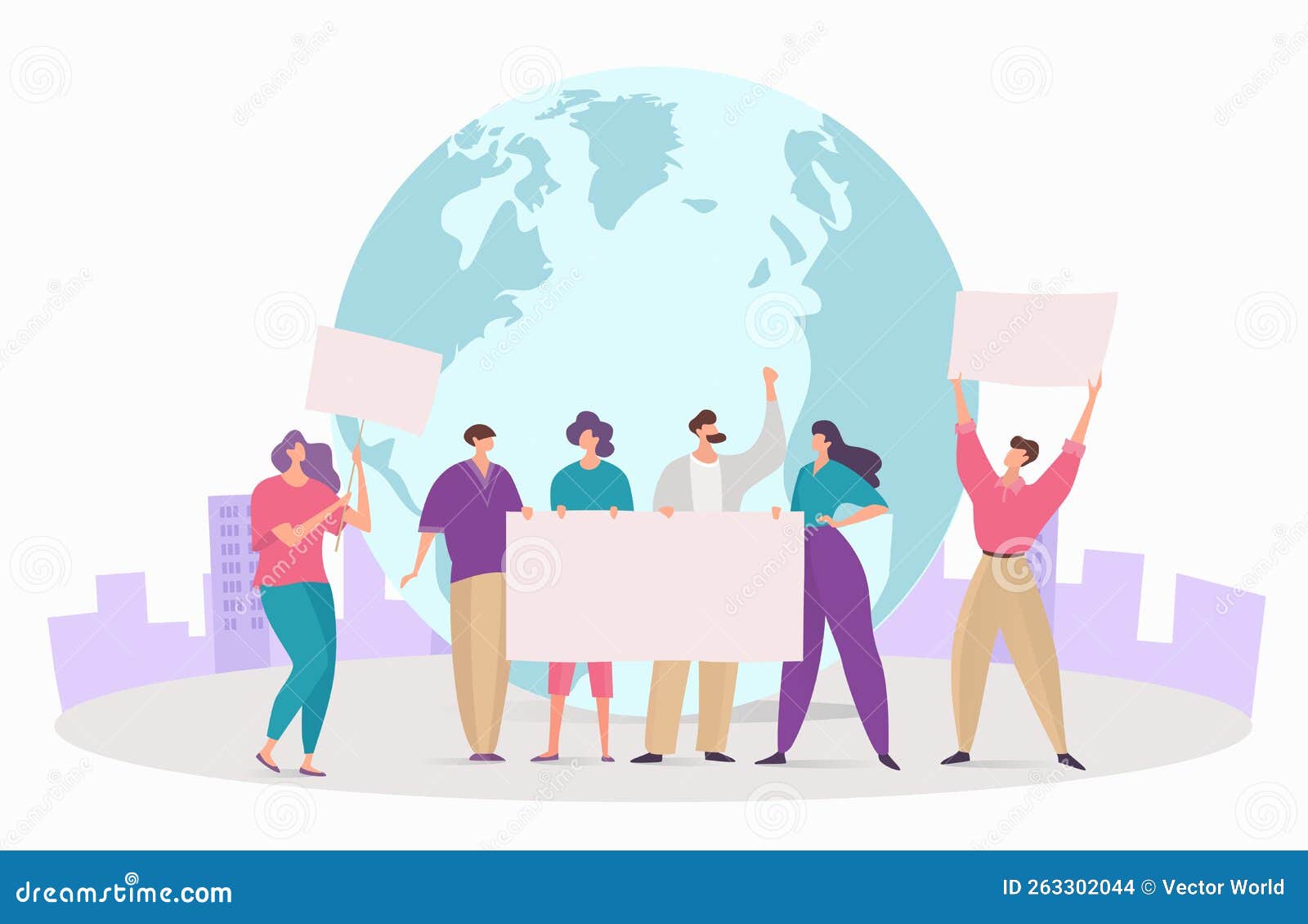 Group of People Character Hold Empty Banner, Protest Demonstration ...