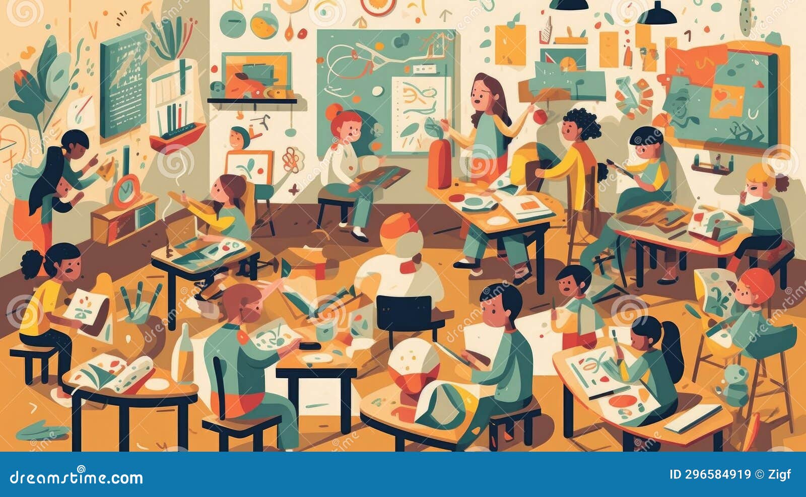 Group of People in a Classroom Stock Illustration - Illustration of ...