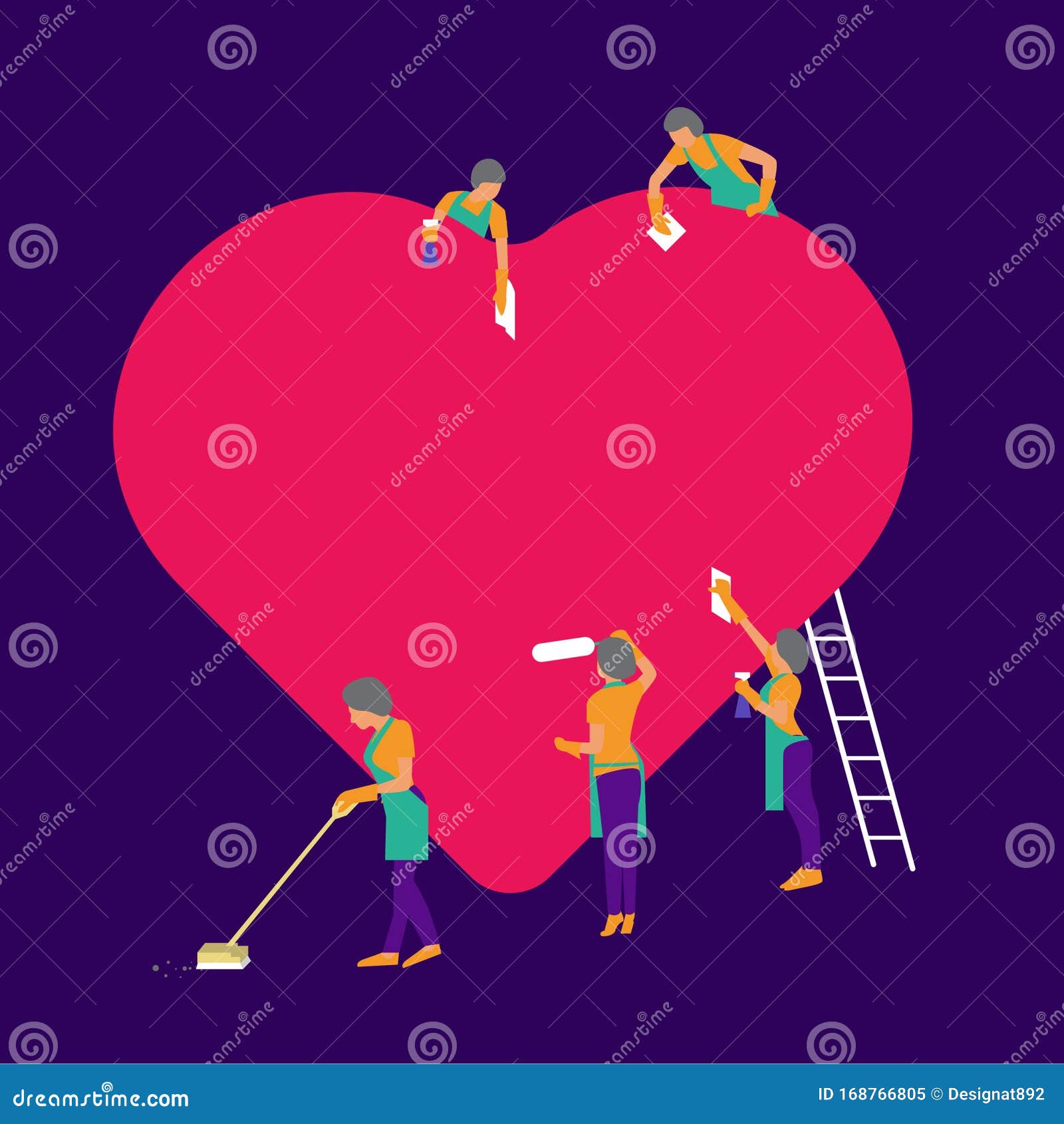 Group of People Cleaning Heart Stock Illustration - Illustration of ...