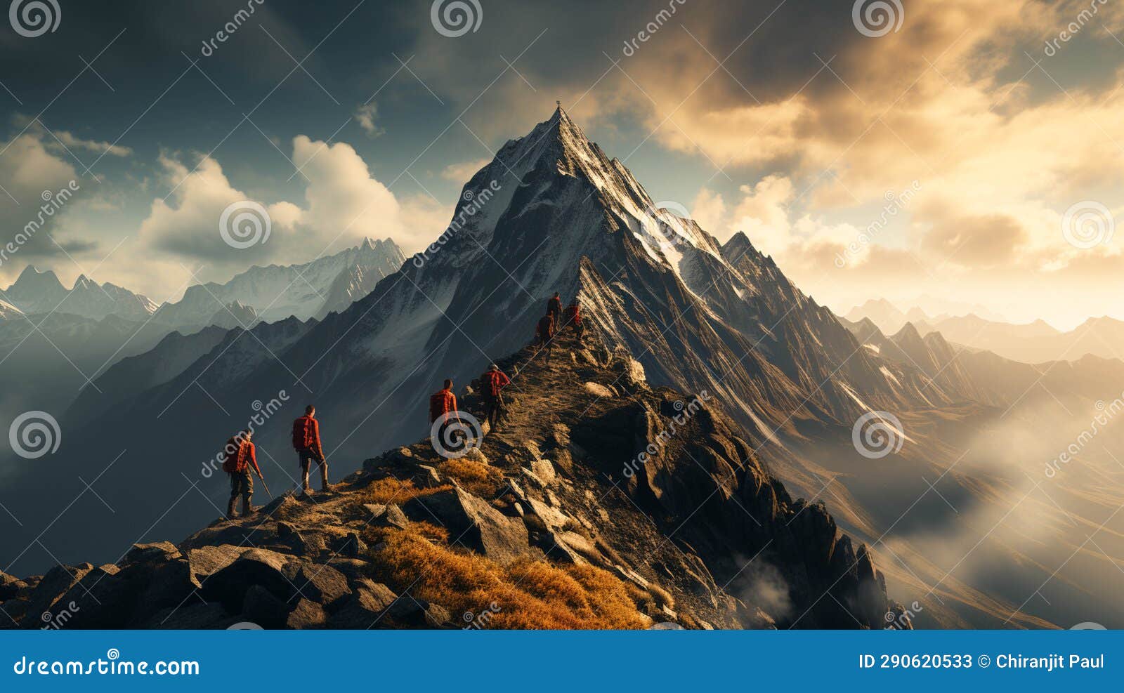 A Group People Climbing on Mountain Top Stock Image - Image of sunrise ...