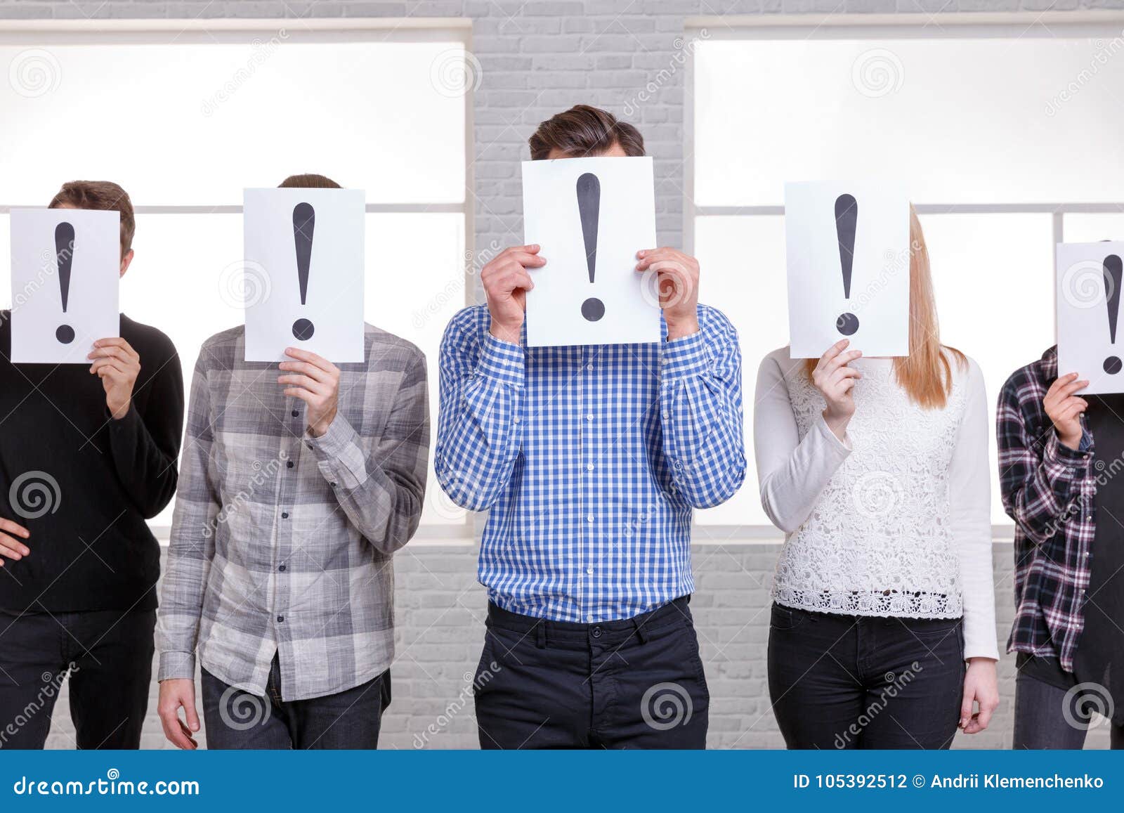 A Group of People Close Their Faces with an Exclamation Mark Close-up ...