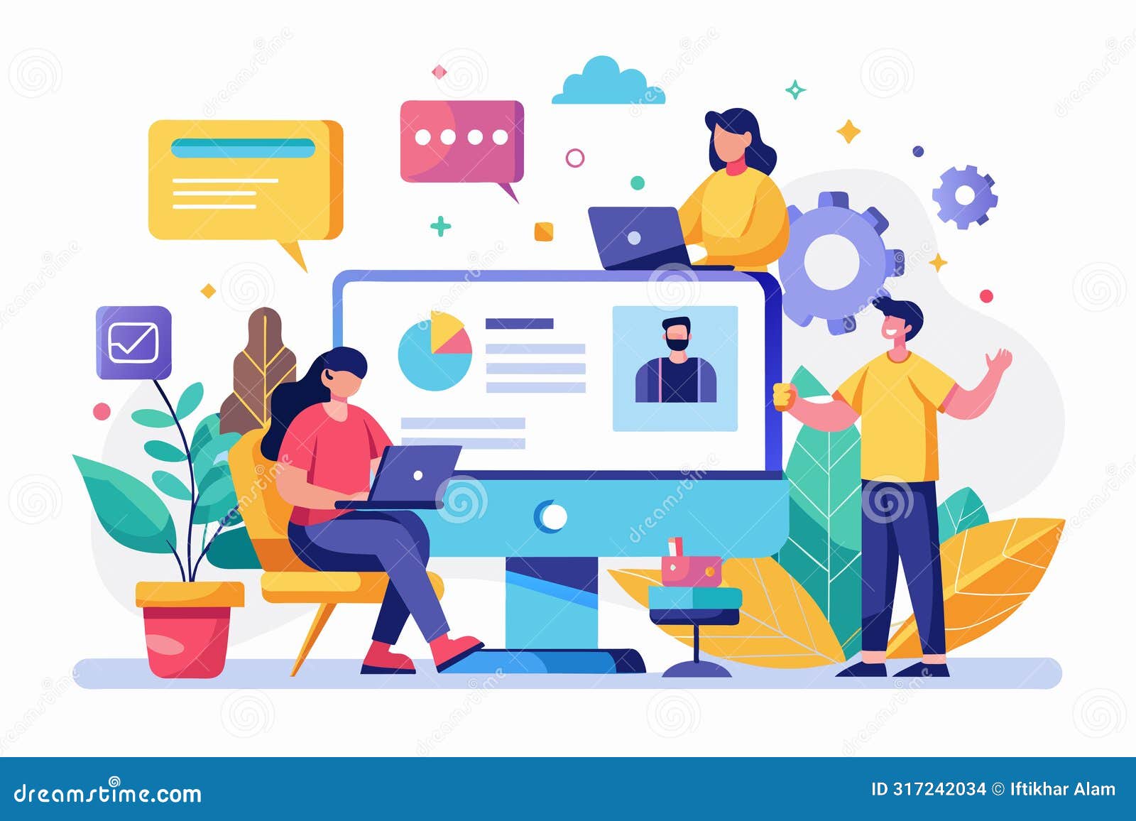 Group of People Collaborating Around a Computer, Working Together with ...