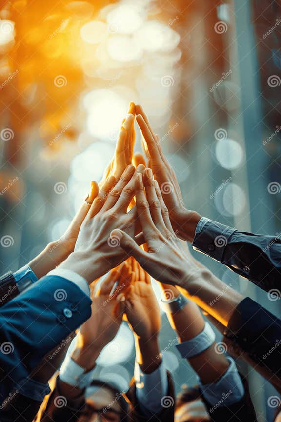 Group of People Collaborating with Hands Together in a Bright Setting ...