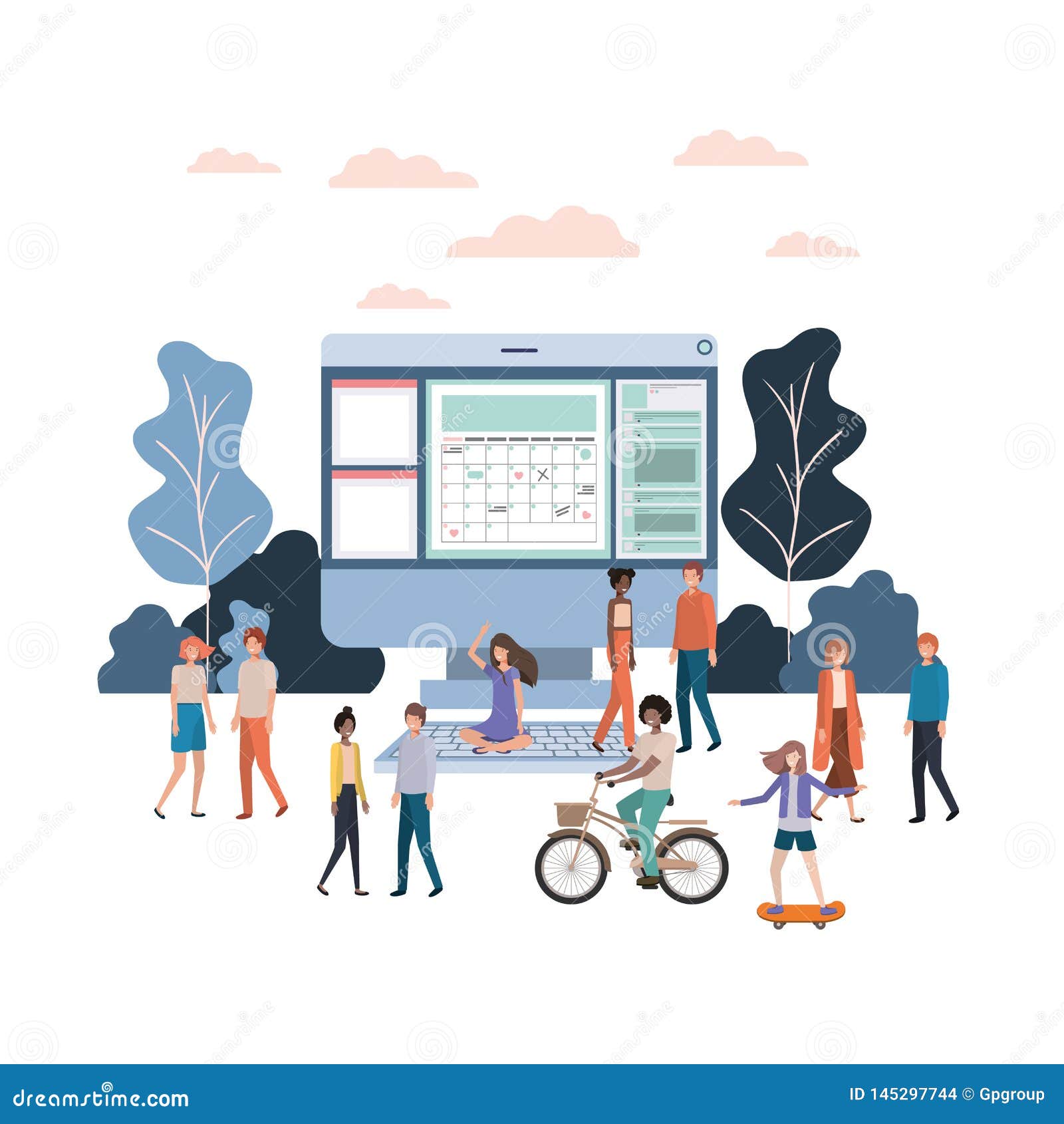 Group of People with Computer Desktop Avatar Character Stock Vector ...