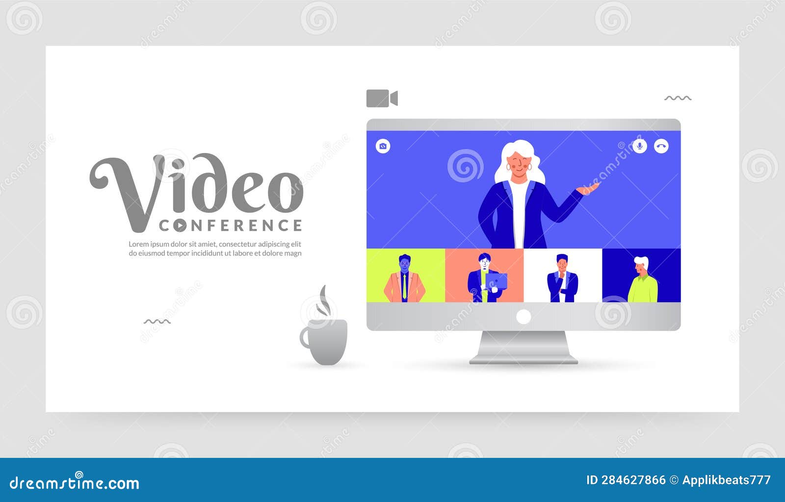 Group of People on Computer Screen Taking Together, Video Conferencing ...