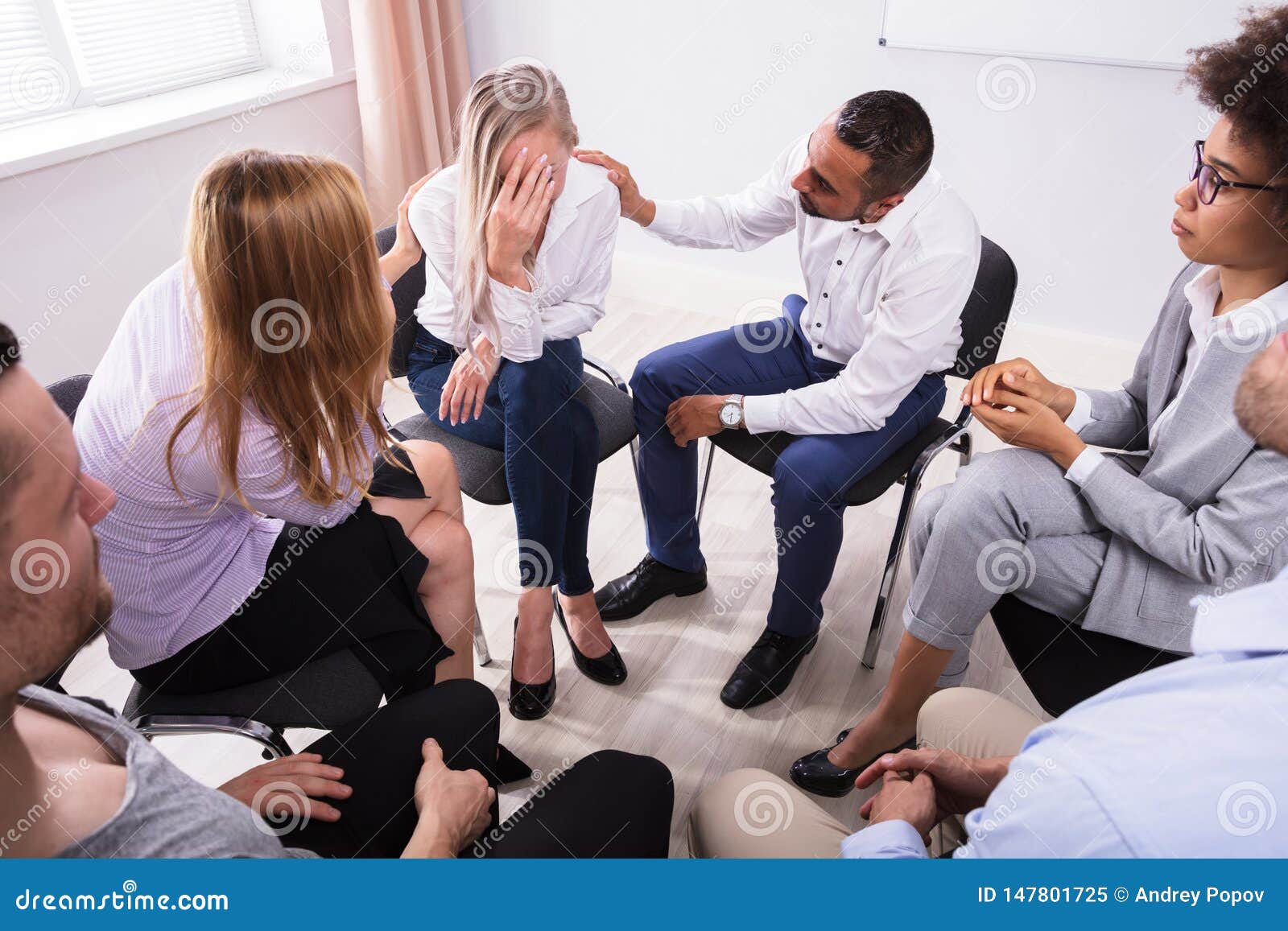 Group of People Consoling Devastated Woman Stock Image - Image of ...