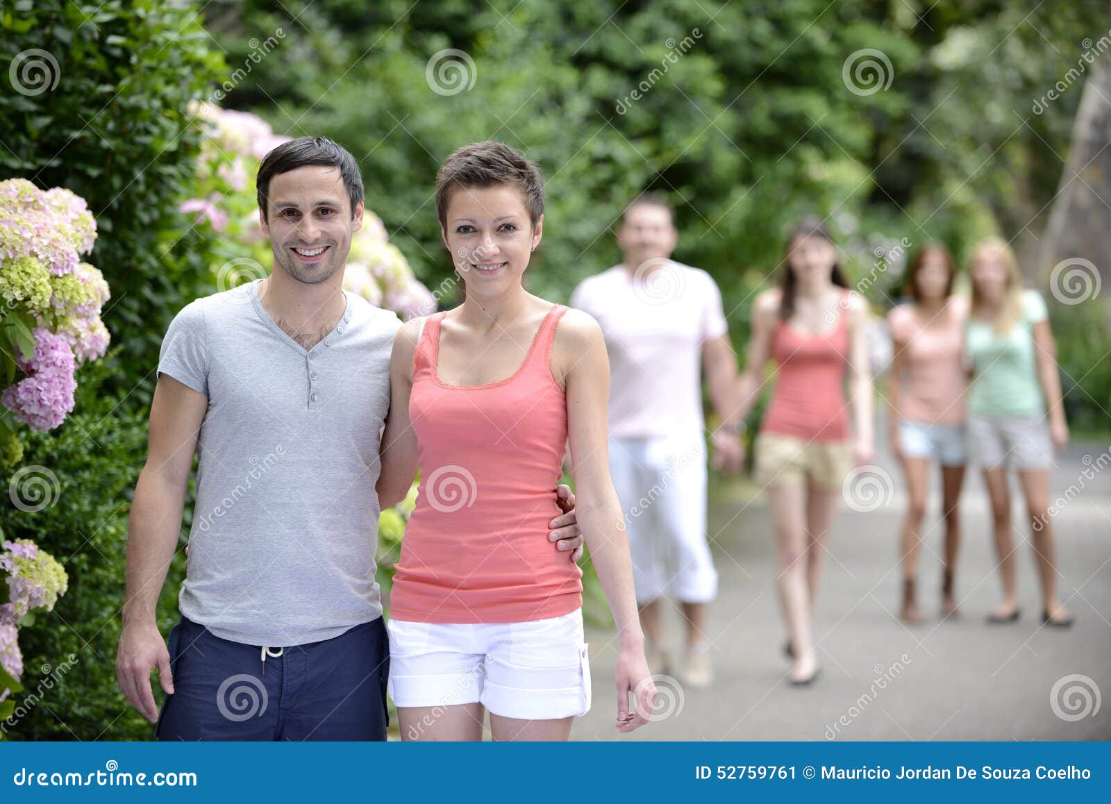 Group of People with Couples Walking Outdoors Stock Image - Image of ...