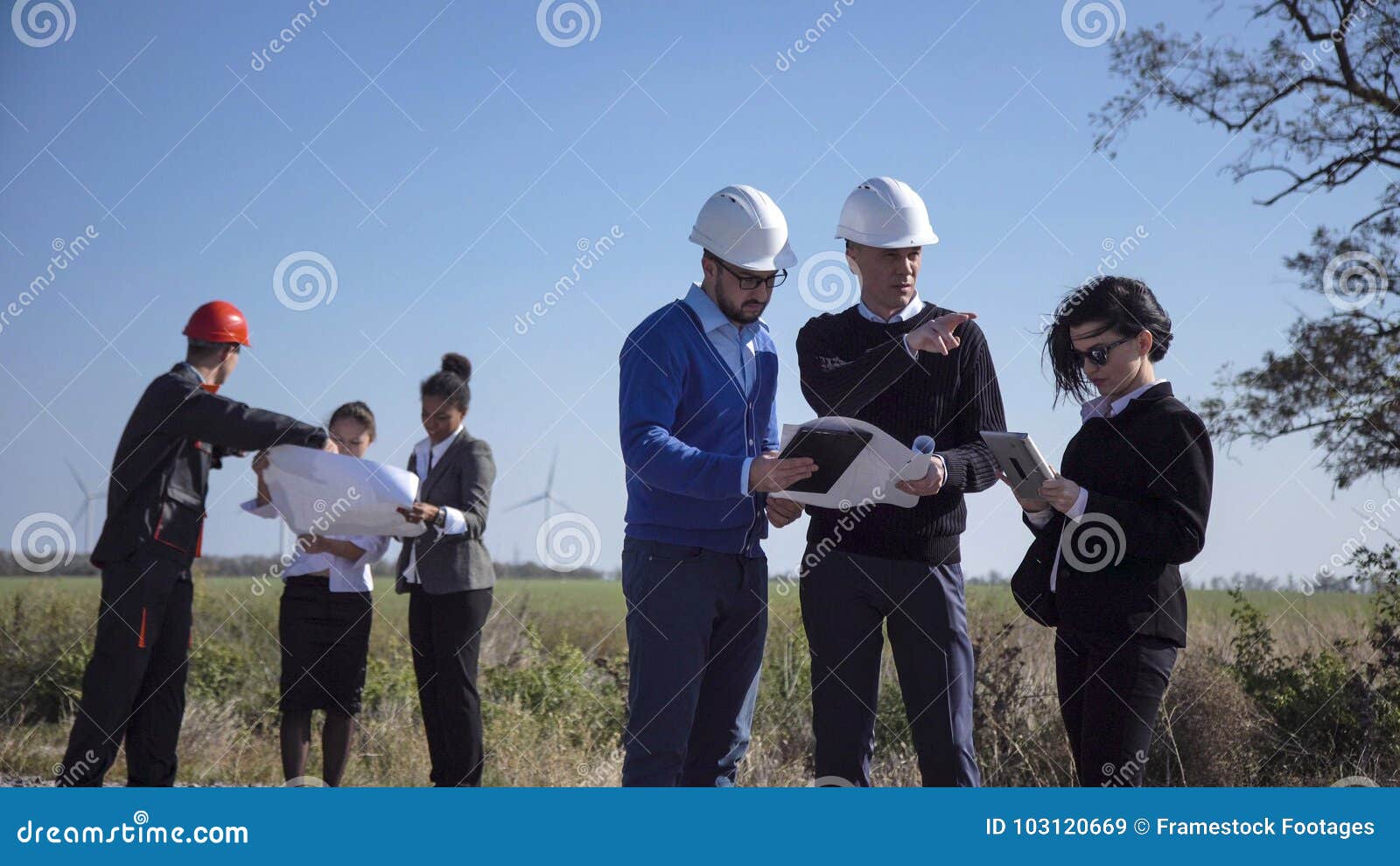 Group of People Creating Wind Turbines Project Stock Image - Image of ...
