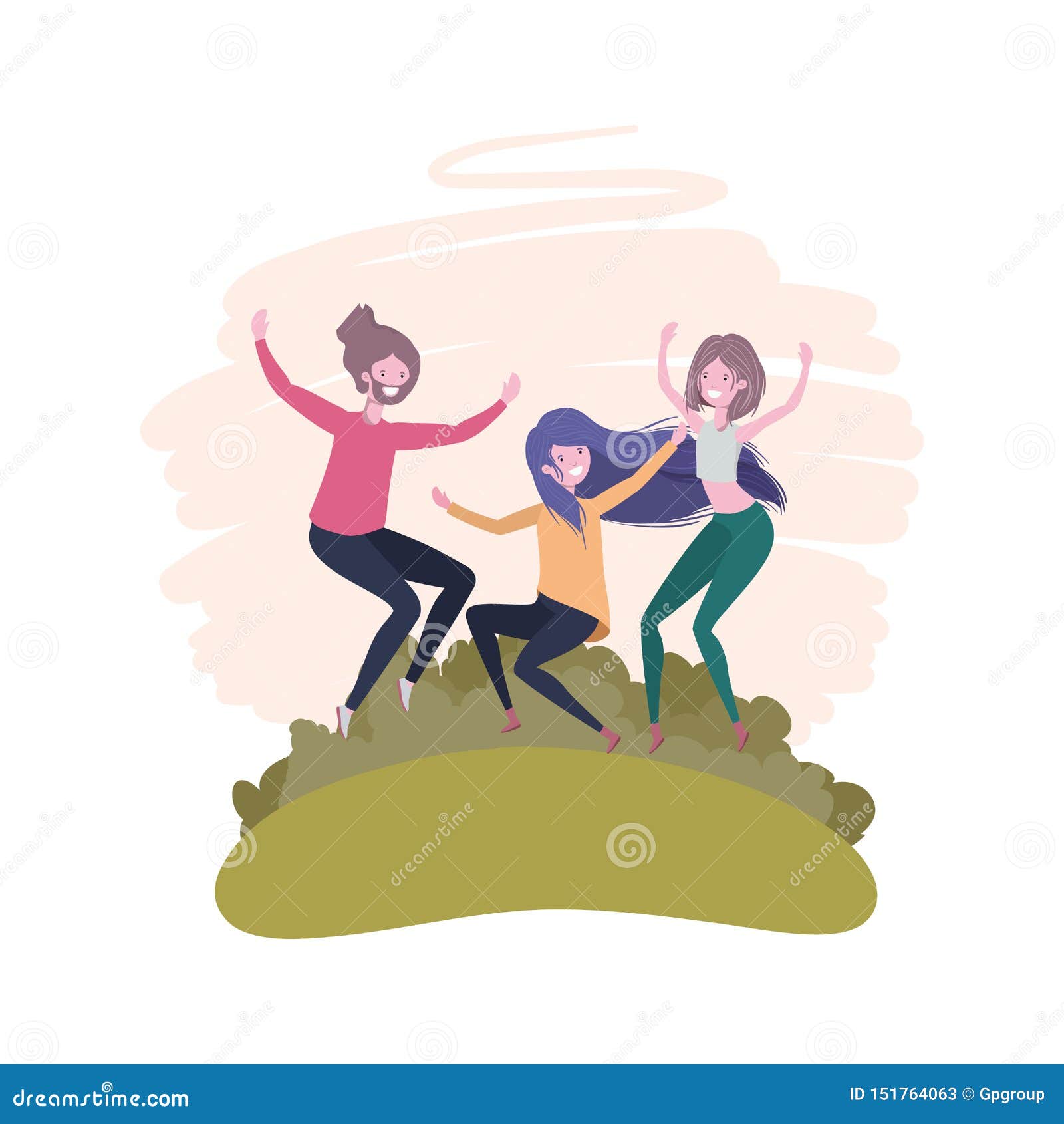 Group of People Dancing in Landscape with Trees and Plants Stock Vector ...