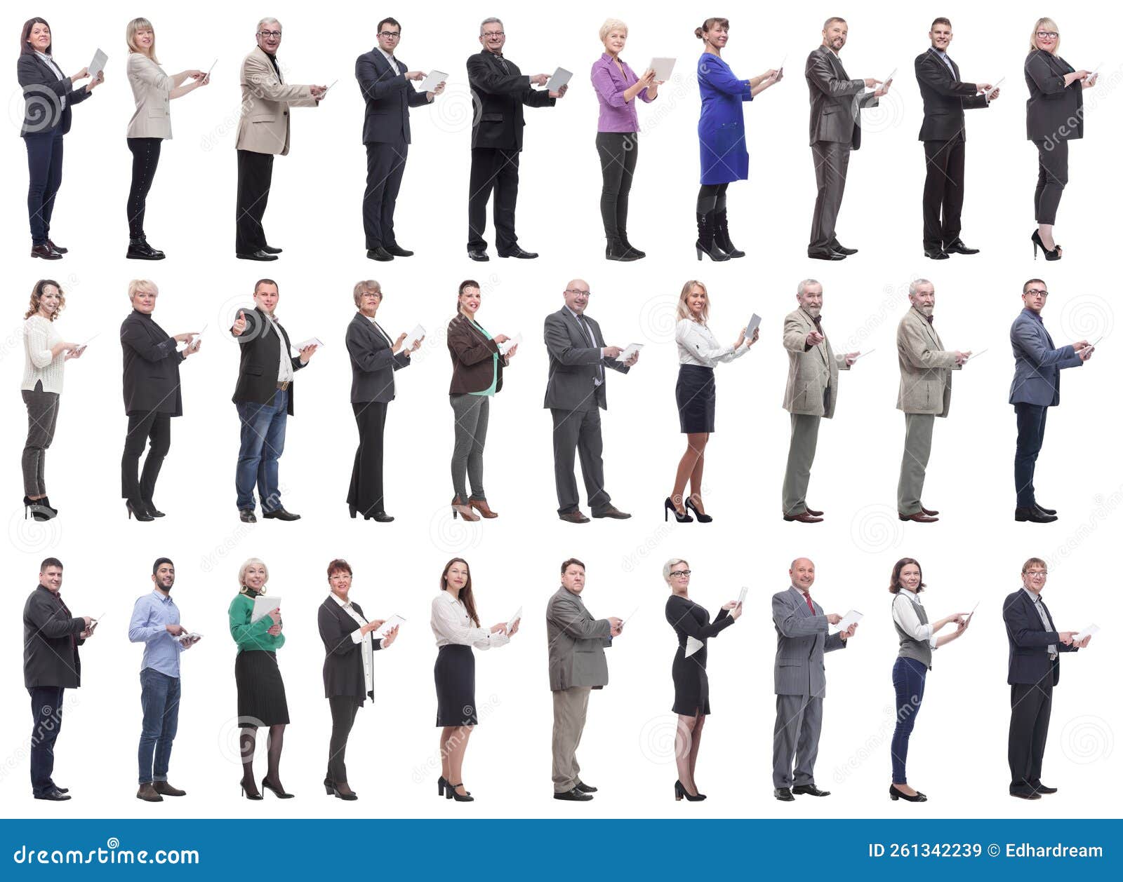 Group of People Demonstrating Tablet Looking at Camera Stock Image ...