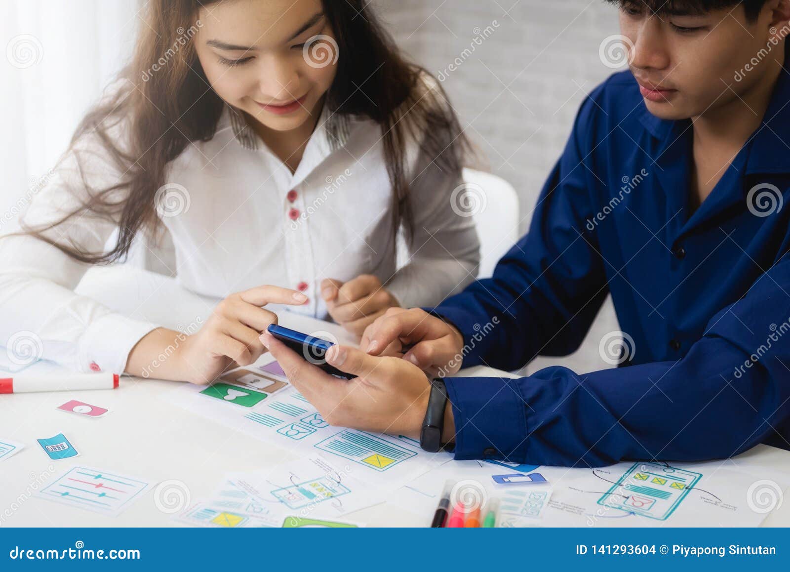 Group Teamwork Developing Designers Mobile Application Working and ...