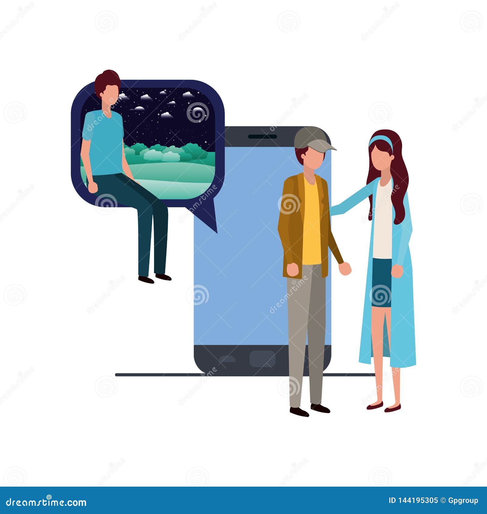Group of People with Device Screen Avatar Character Stock Vector ...