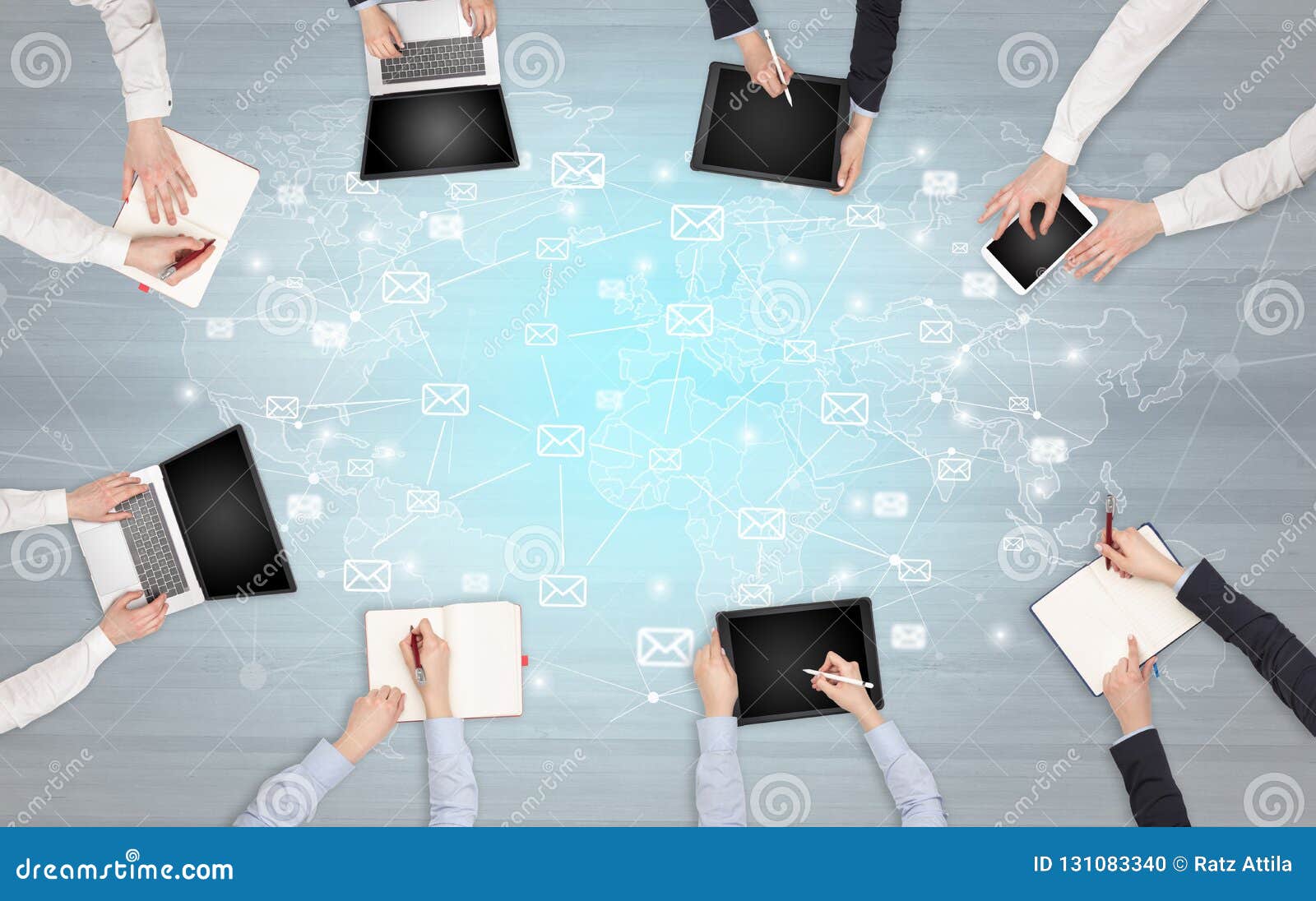 Group of People with Devices in Hands Working on Laptops and Tablets ...