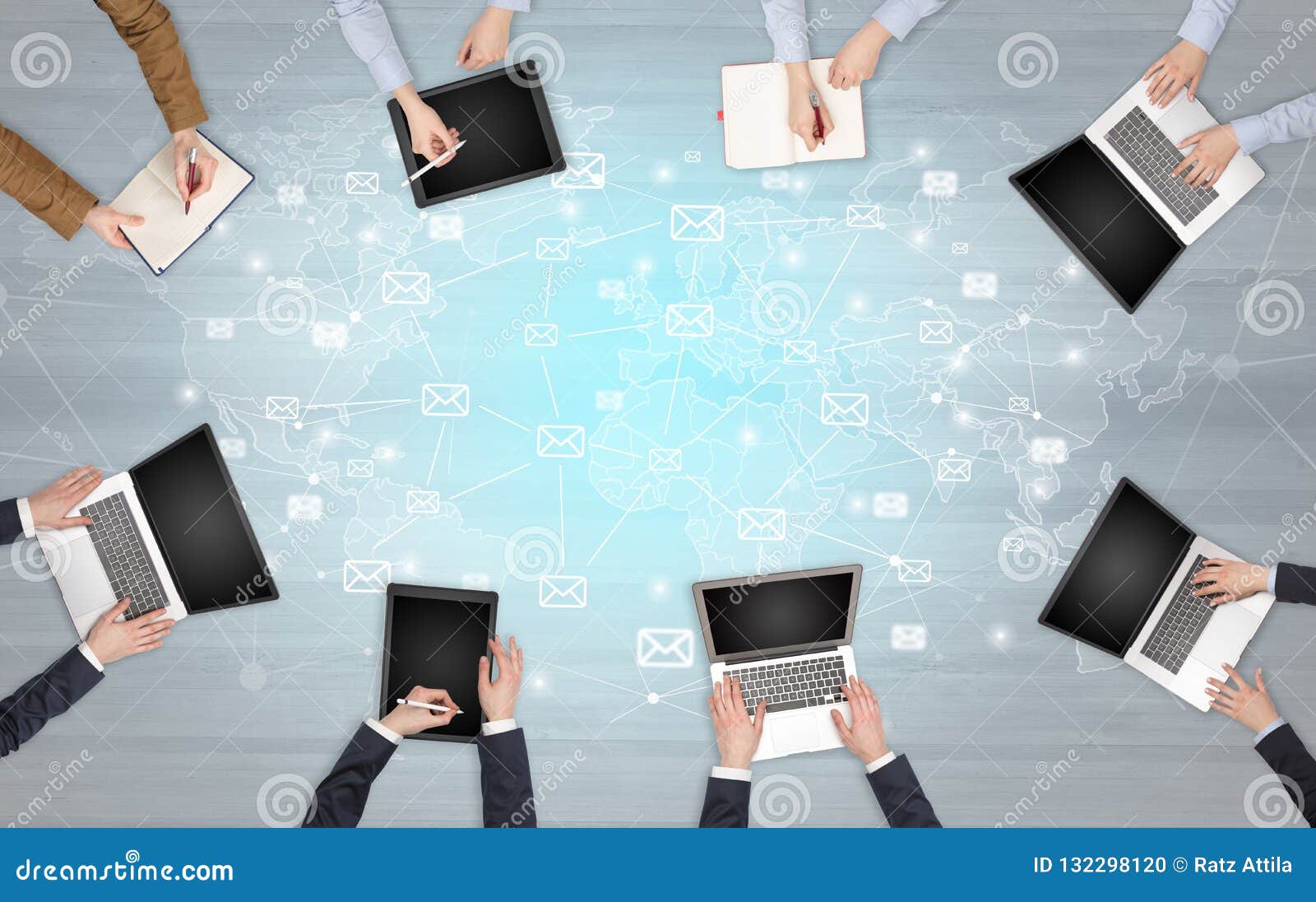 Group of People with Devices in Hands Working on Laptops and Tablets ...