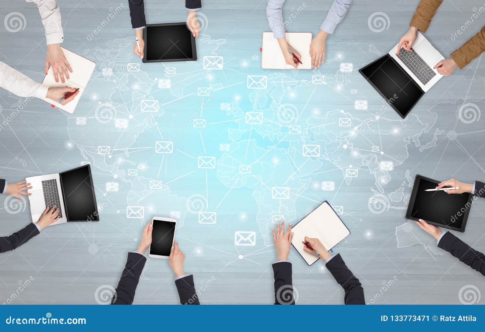 Group of People with Devices in Hands Working on Laptops and Tablets ...