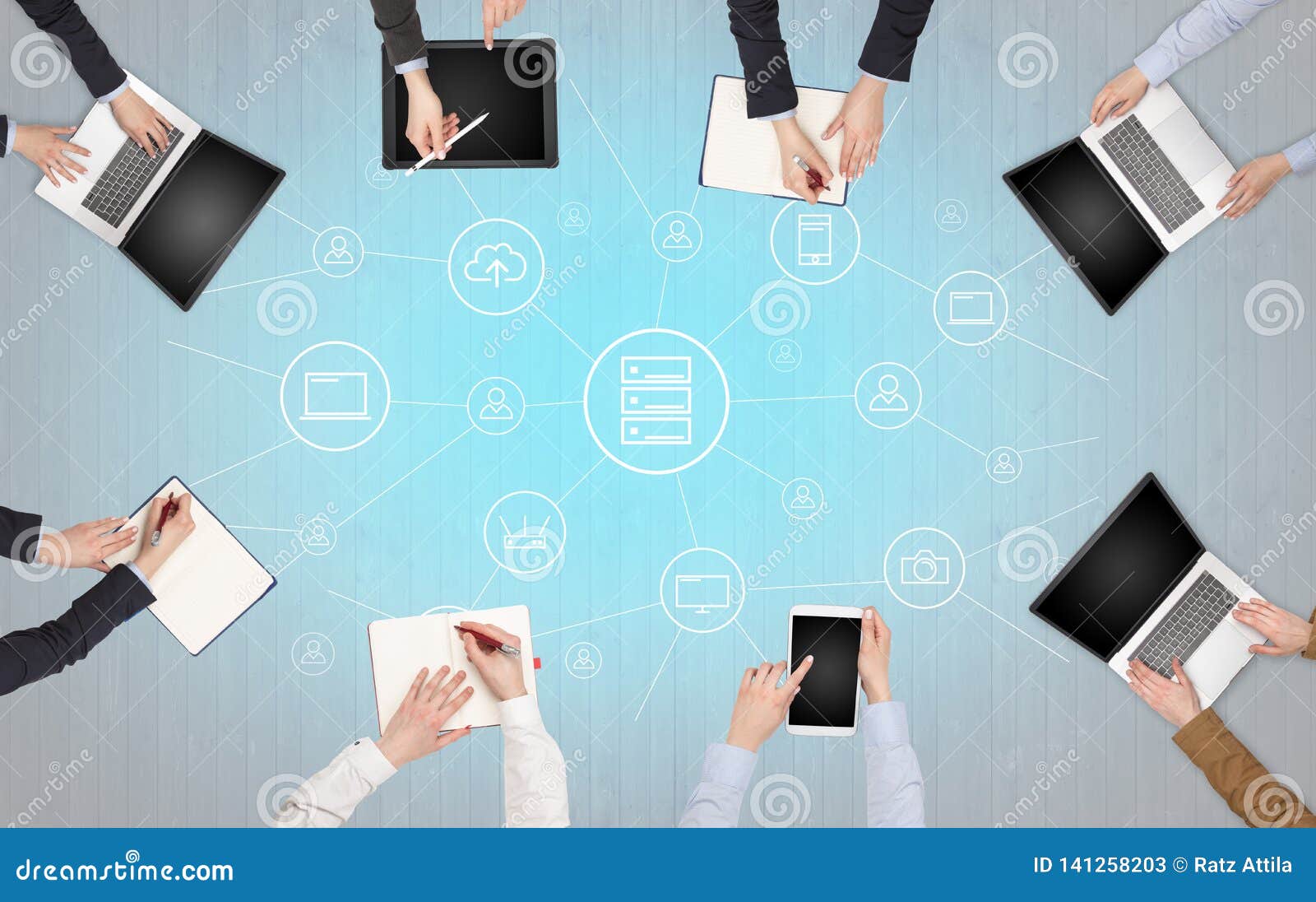 Group of People with Devices in Hands Working on Laptops and Tablets ...