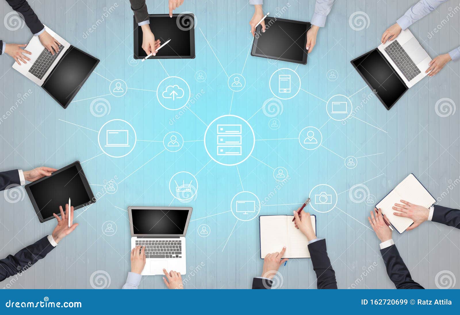 Group of People with Devices in Hands Working on Laptops and Tablets ...