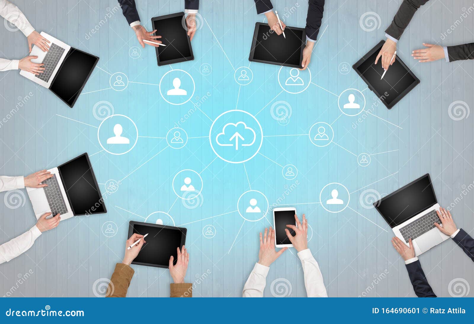 Group of People with Devices in Hands Working on Laptops and Tablets ...