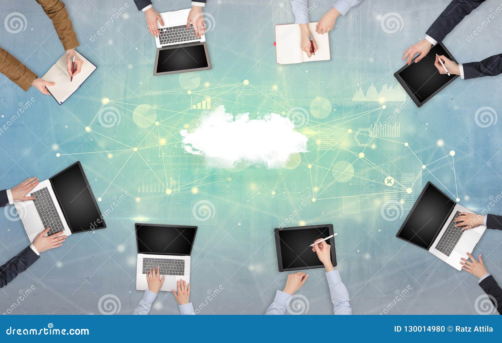 Group of People with Devices in Hands Working on Laptops and Tablets ...