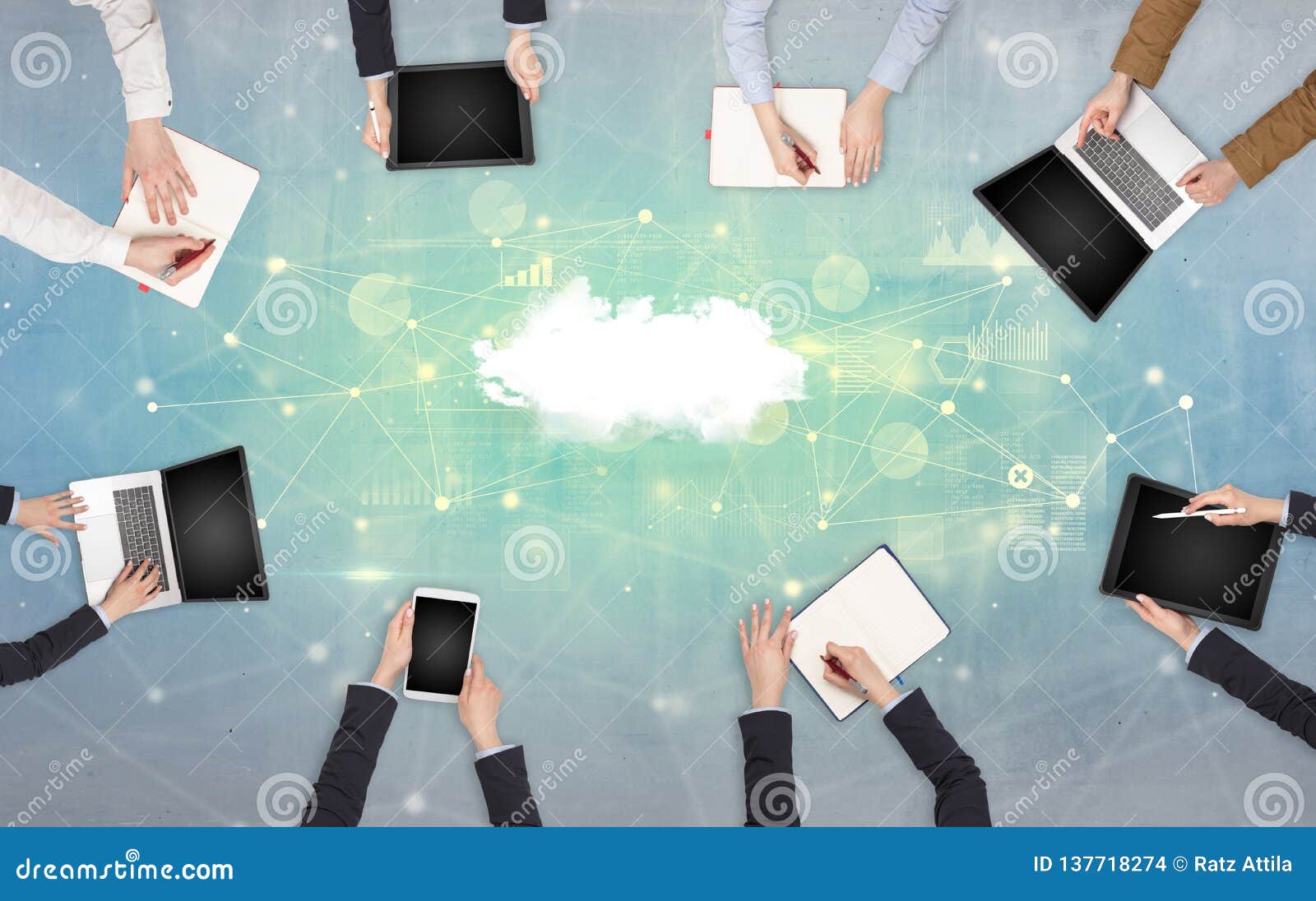 Group of People with Devices in Hands Working on Laptops and Tablets ...