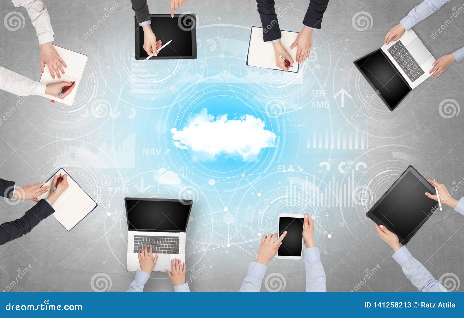 Group of People with Devices in Hands Working on Laptops and Tablets ...