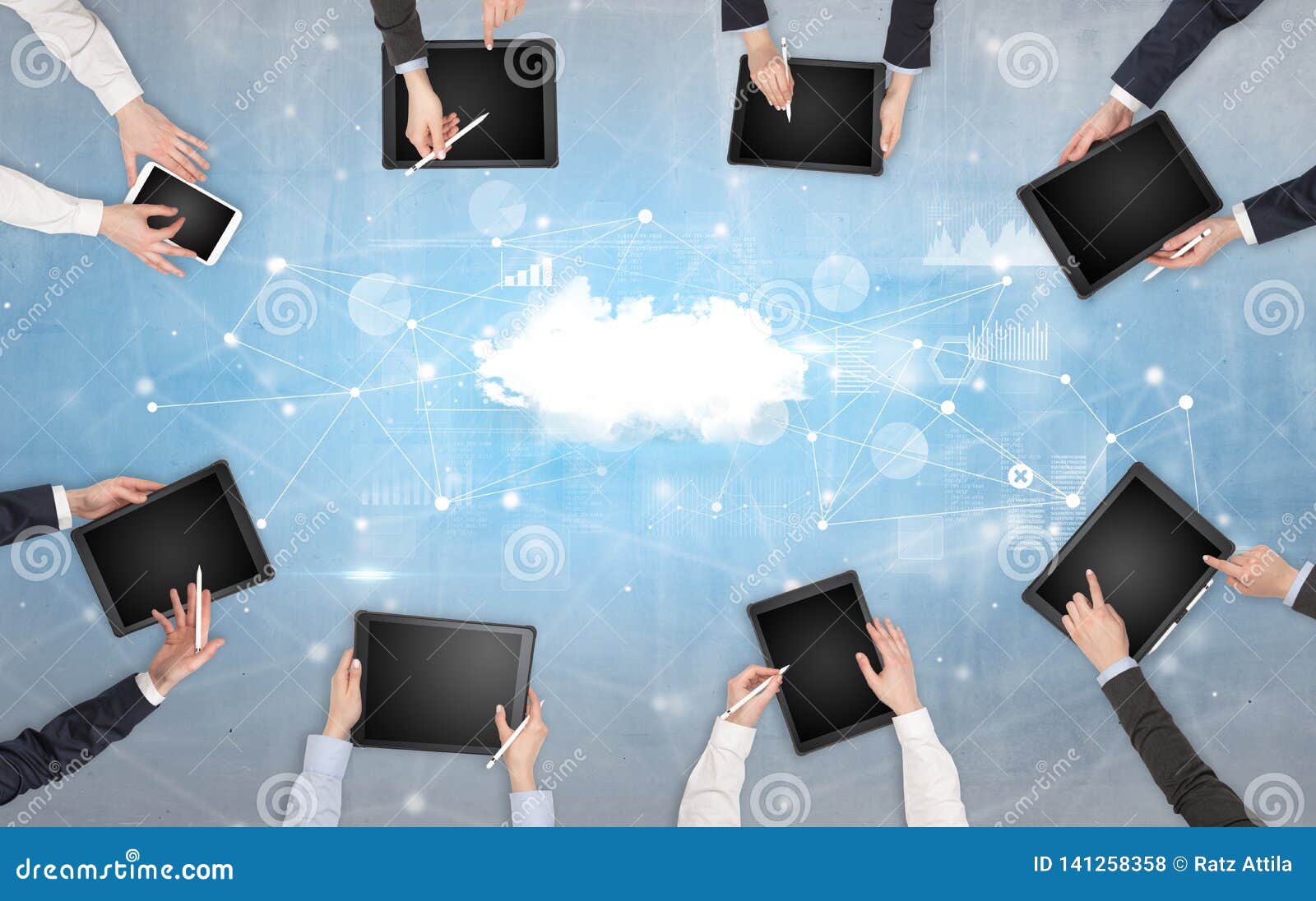 Group of People with Devices in Hands Working on Laptops and Tablets ...