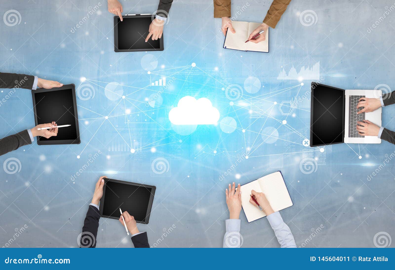 Group of People with Devices in Hands Working on Laptops and Tablets ...