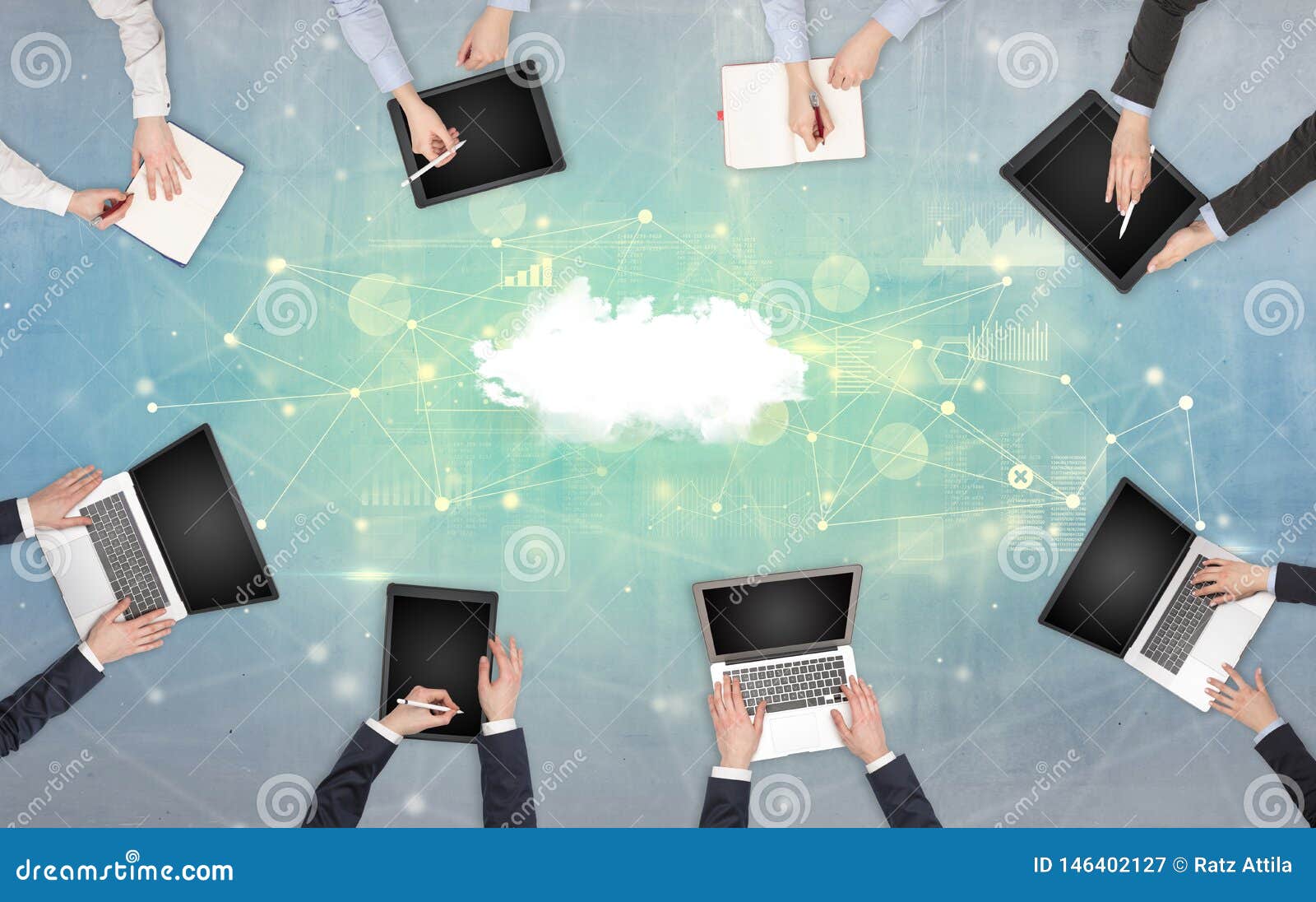 Group of People with Devices in Hands Working on Laptops and Tablets ...