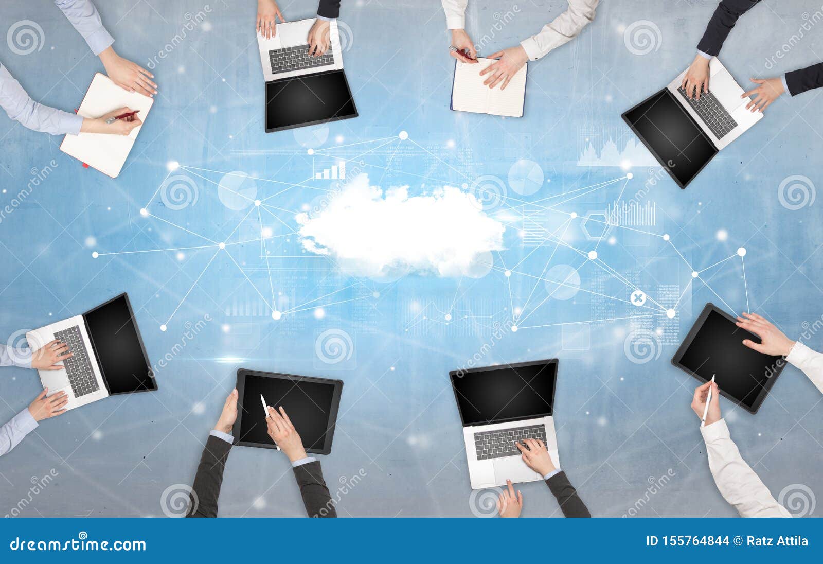 Group of People with Devices in Hands Working on Laptops and Tablets ...