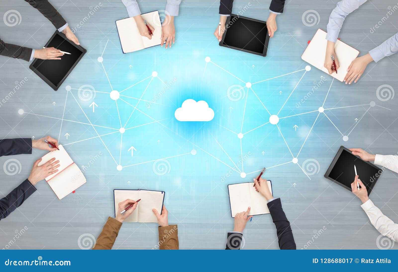 Group of People with Devices in Hands Working on Laptops and Tablets ...