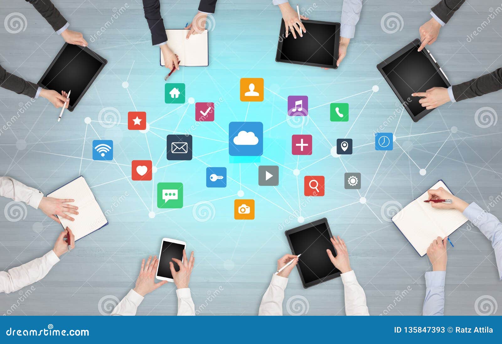 Group of People with Devices in Hands Working on Laptops and Tablets ...