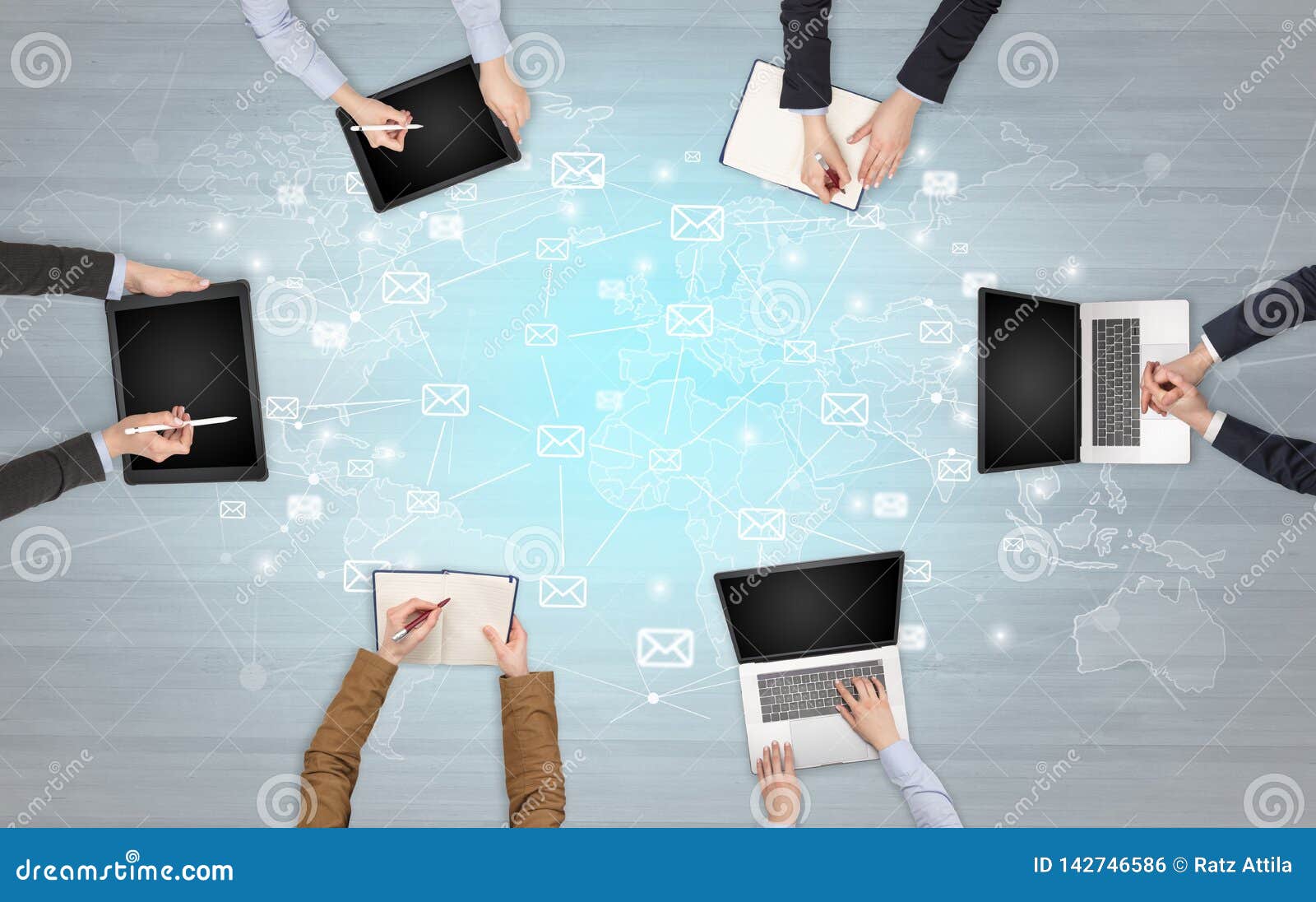 Group of People with Devices in Hands Working on Laptops and Tablets ...