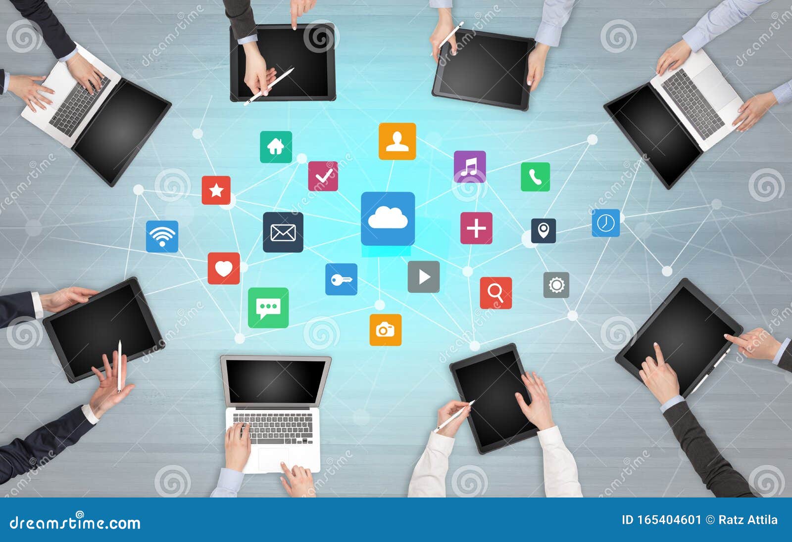 Group of People with Devices in Hands Working on Laptops and Tablets ...