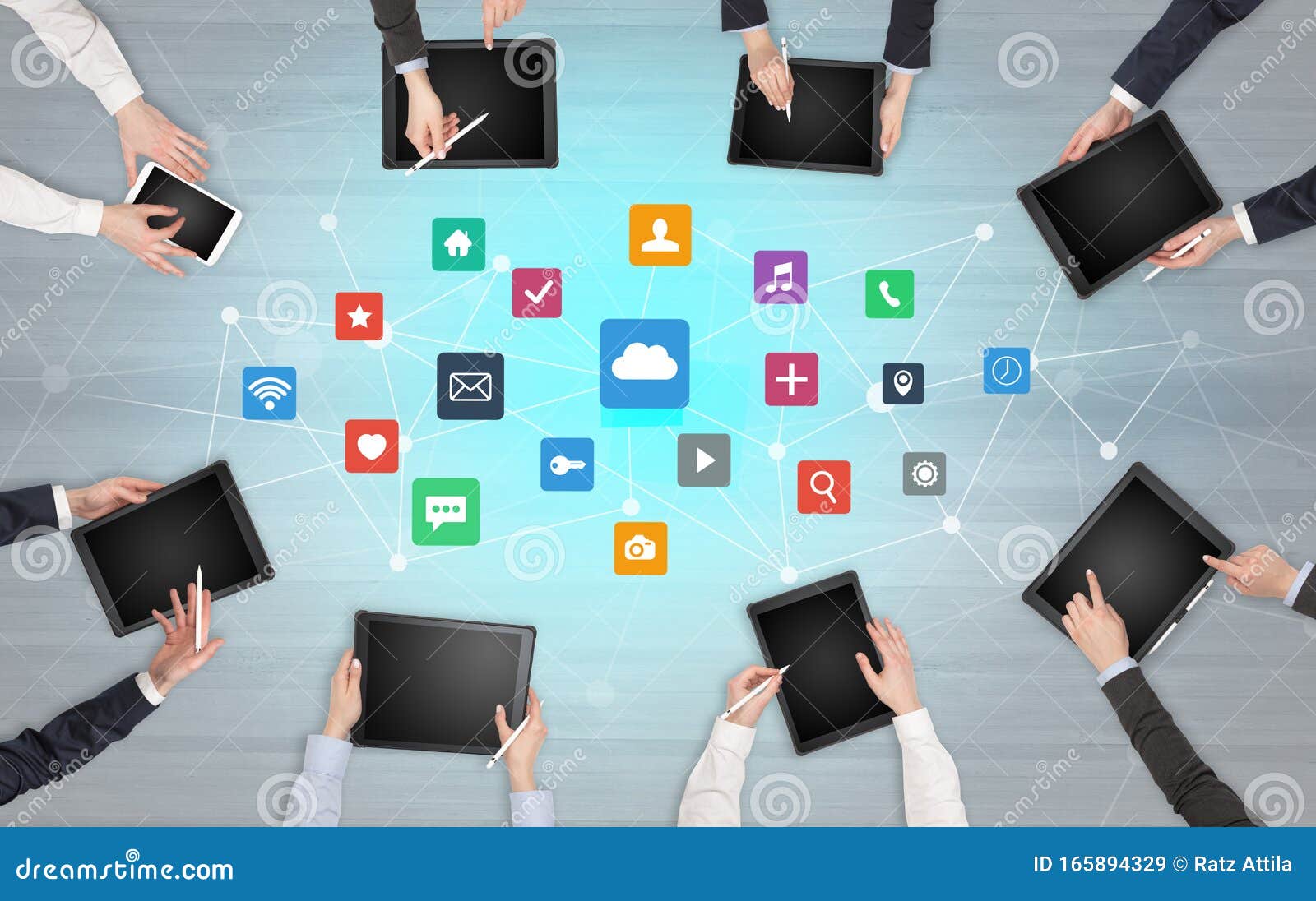 Group of People with Devices in Hands Working on Laptops and Tablets ...