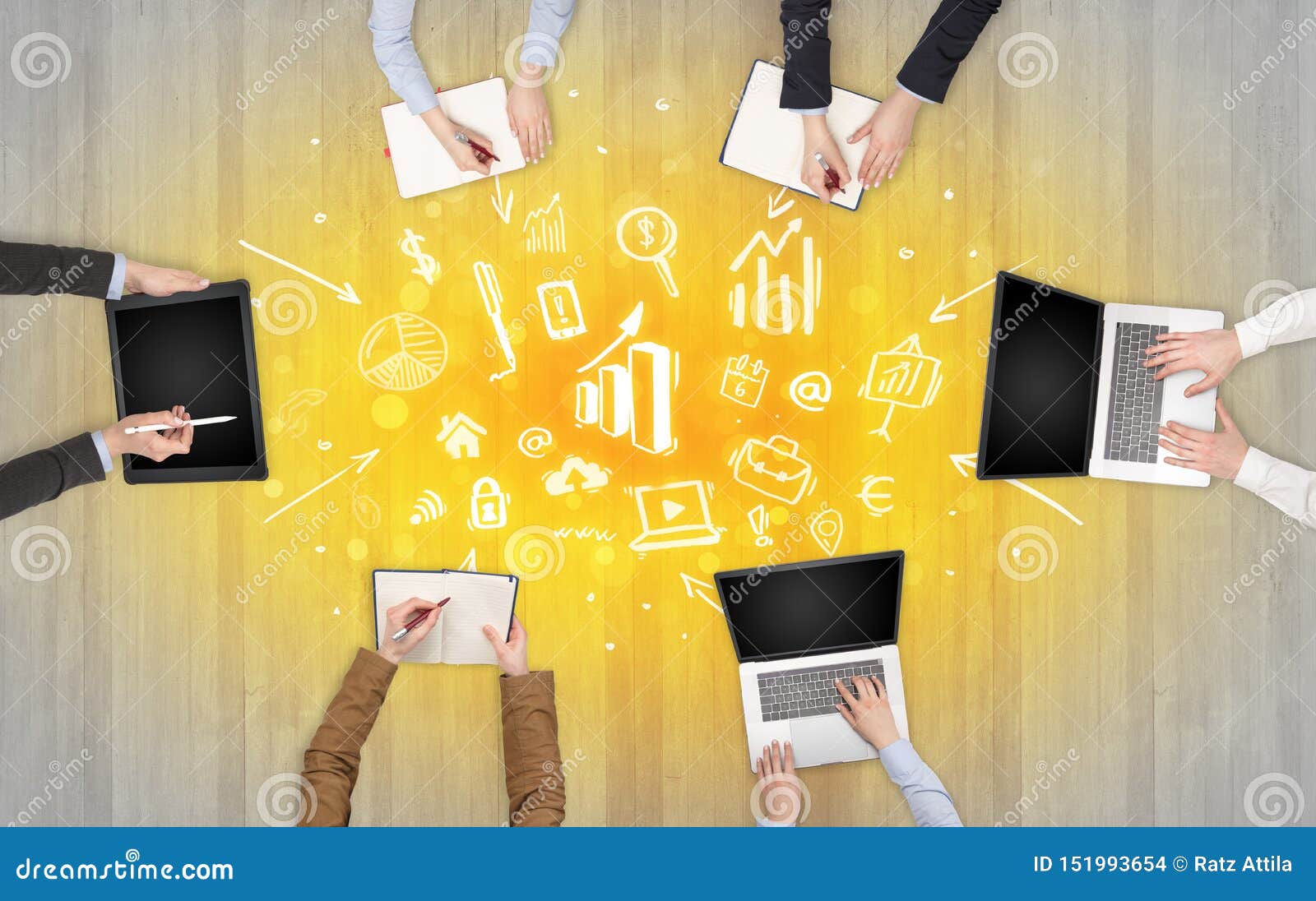 Group of People with Devices in Hands Working on Laptops, Tablets in ...