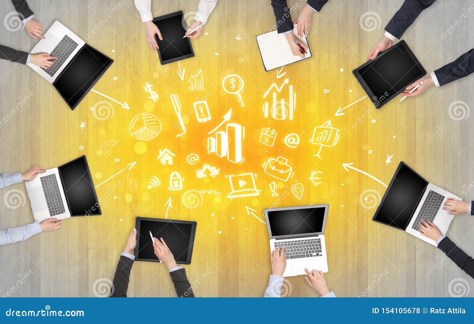 Group of People with Devices in Hands Working on Laptops, Tablets in ...