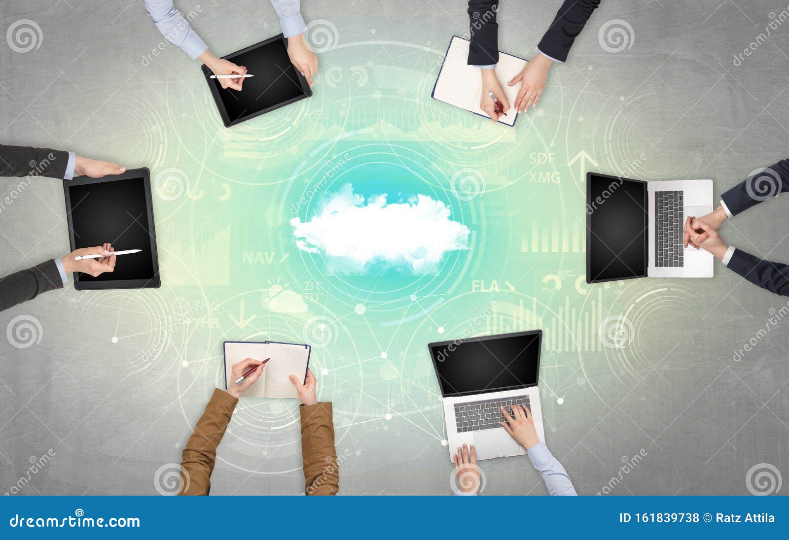 Group of People with Devices in Hands Working on Laptops and Tablets ...