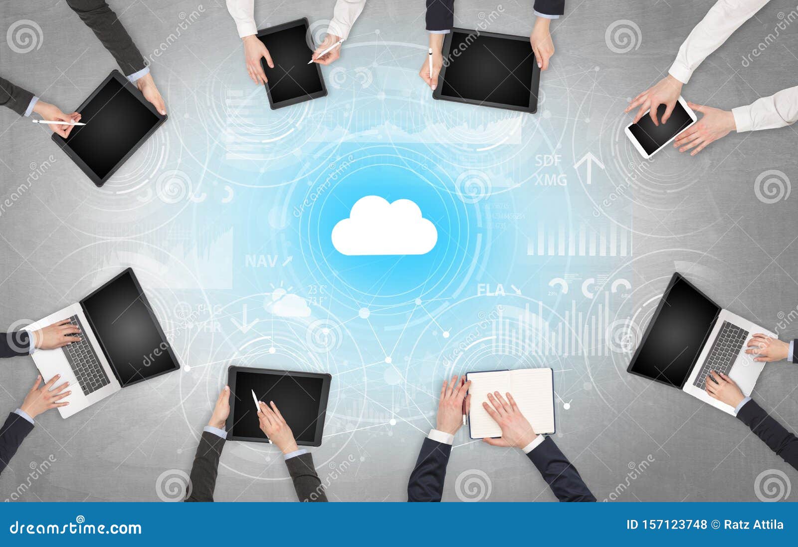 Group of People with Devices in Hands Working on Laptops and Tablets ...