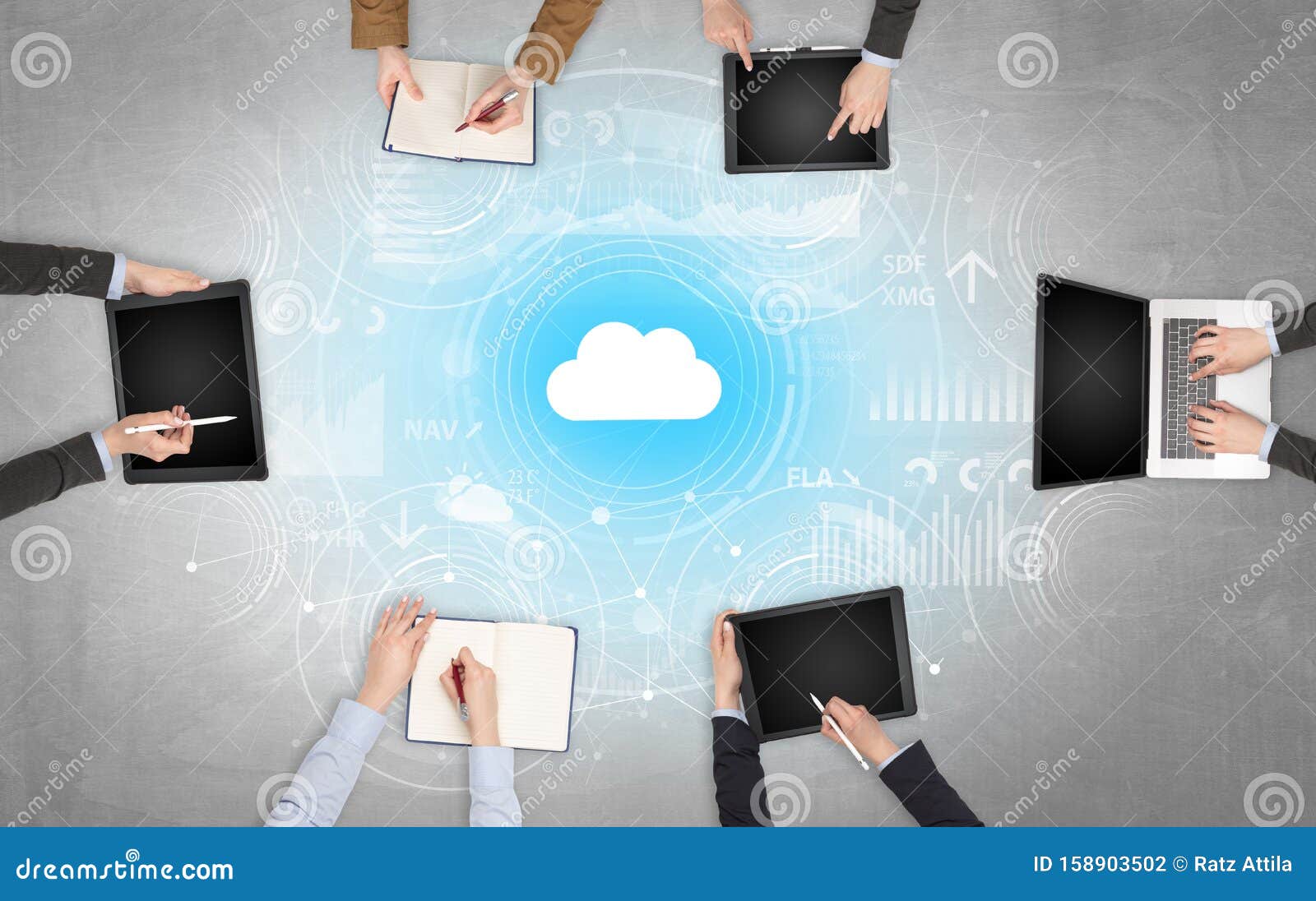 Group of People with Devices in Hands Working on Laptops and Tablets ...