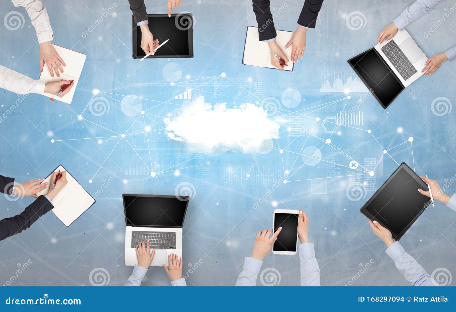 Group of People with Devices in Hands Working on Laptops and Tablets ...