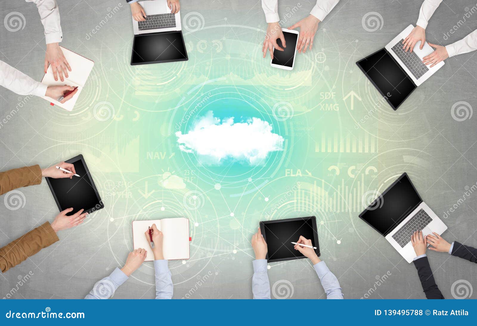 Group of People with Devices in Hands Working on Laptops and Tablets ...