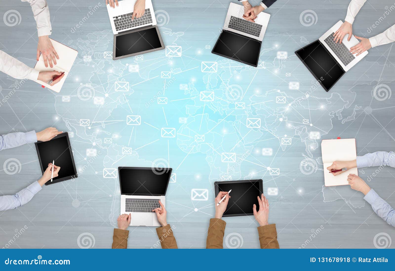 Group of People with Devices in Hands Working on Laptops and Tablets ...