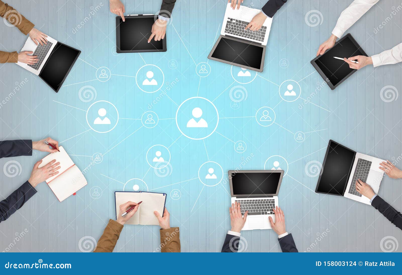 Group of People with Devices in Hands Working on Laptops and Tablets ...