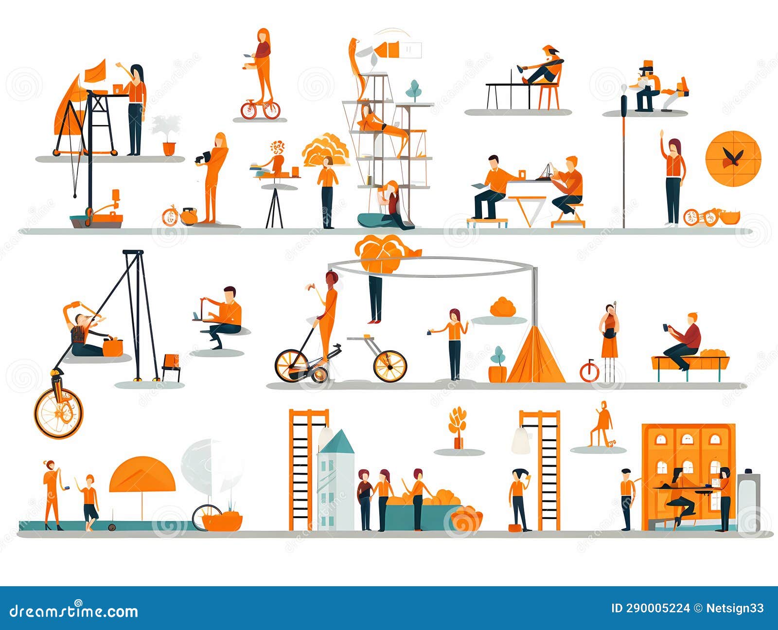 Group of People in Different Activities Stock Illustration ...