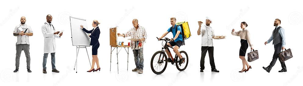 Group of People with Different Professions Isolated on White Studio ...