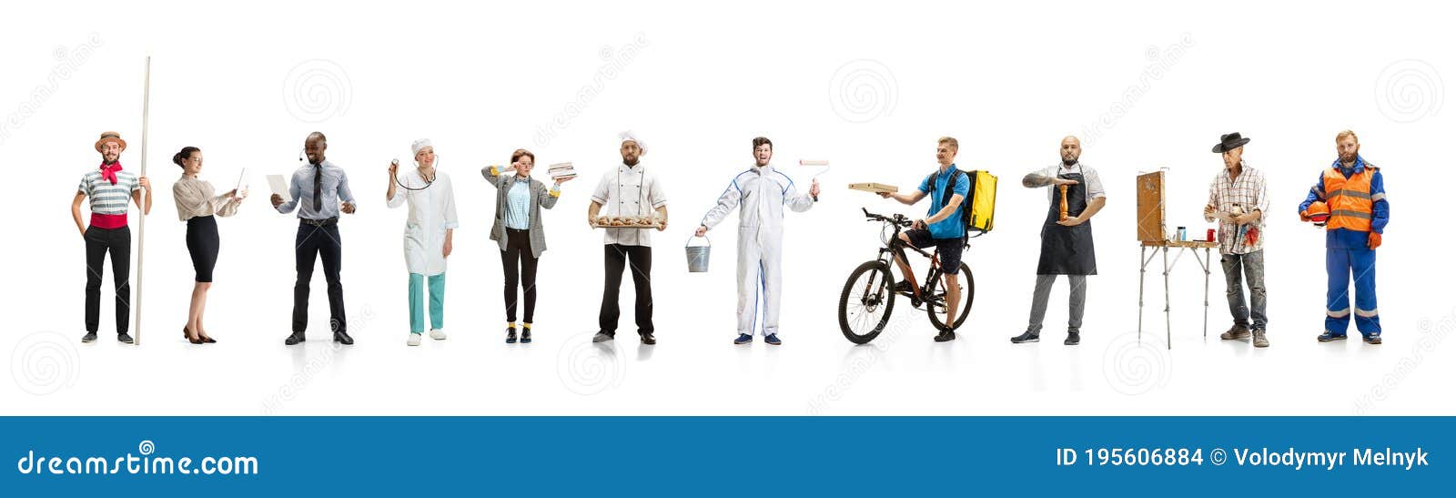 Group of People with Different Professions Isolated on White Studio ...