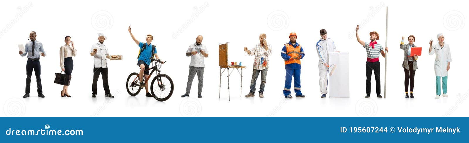 Group of People with Different Professions Isolated on White Studio ...