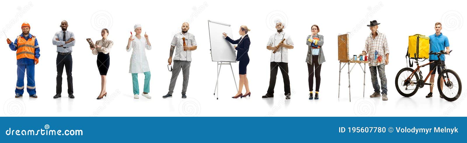 Group of People with Different Professions Isolated on White Studio ...