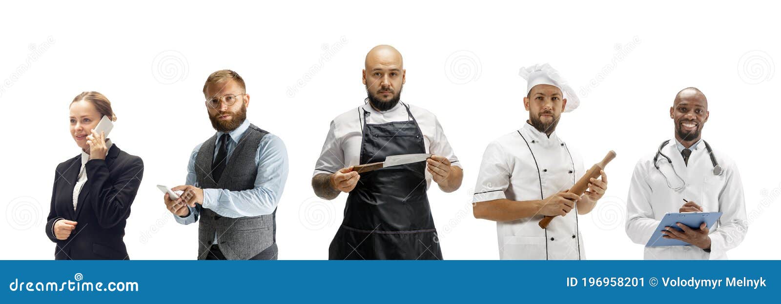 Group of People with Different Professions Isolated on White Studio ...